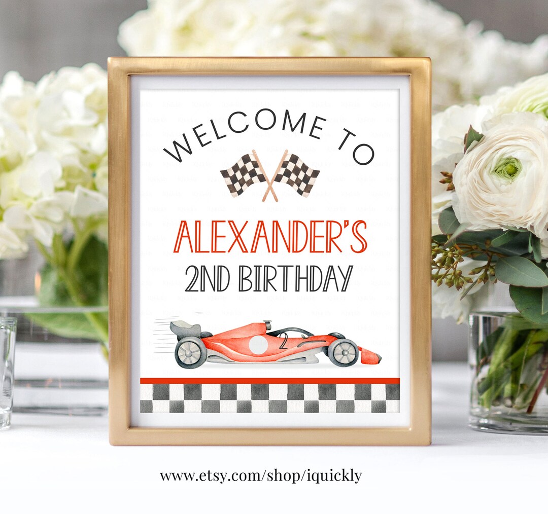 EDITABLE TWO Fast Birthday Party Signs Racecar Welcome Sign Decorations ...