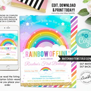 EDITABLE Rainbow Cupcake Toppers, Girl Party Decorations, Rainbow ...
