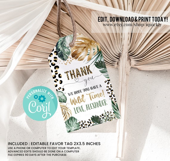 Editable Leopard Print Birthday Party Favor Tags Labels Jungle | Etsy