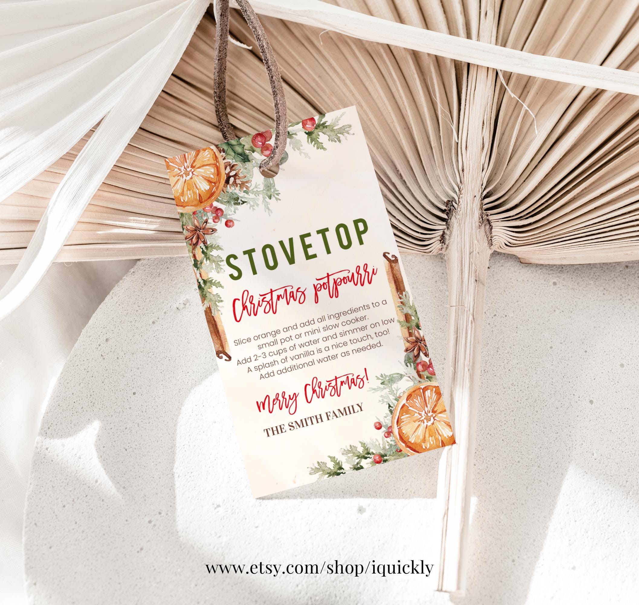Stovetop Potpourri Christmas Gift Tag Editable, Teacher Gift Label ...
