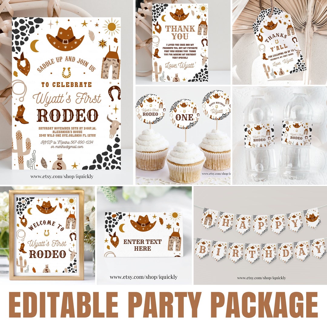 Editable My First Rodeo Party Decorations Cowboy Package Birthday Wild ...