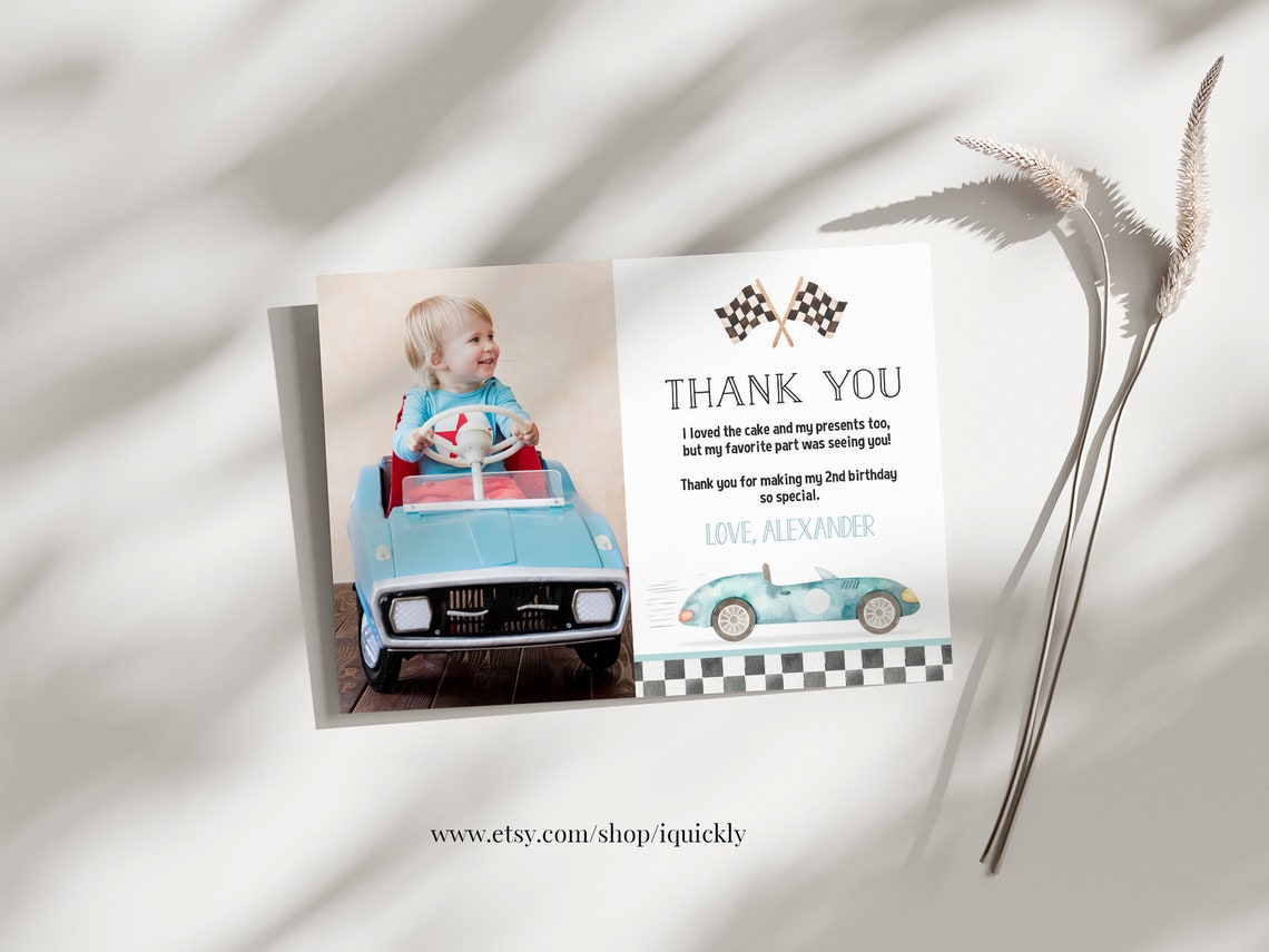 Editable TWO Fast Birthday Thank You Card Racecar 2nd Birthday Note Car ...