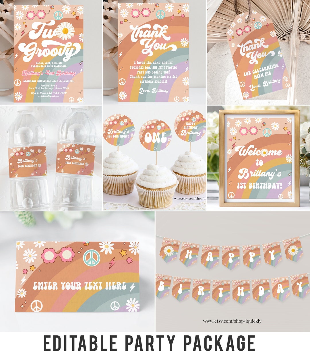 Editable Two Groovy Party Decorations Daisy Party Package Birthday ...