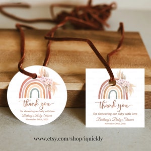 Editable Boho Rainbow Baby Shower Favor Tags EDITABLE, Pampas Grass ...