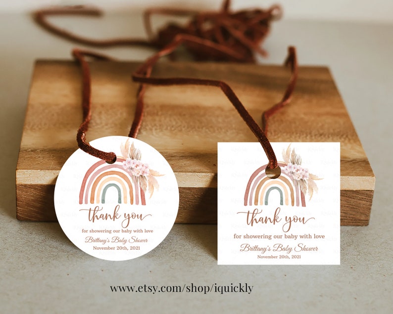 Editable Boho Rainbow Baby Shower Favor Tags EDITABLE, Pampas Grass ...