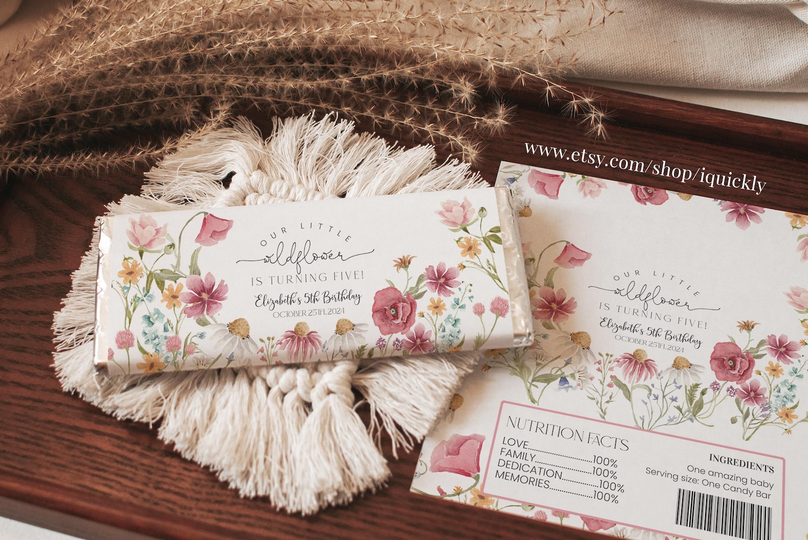 Wildflower Birthday Candy Bar Wrapper Editable First Floral Garden ...