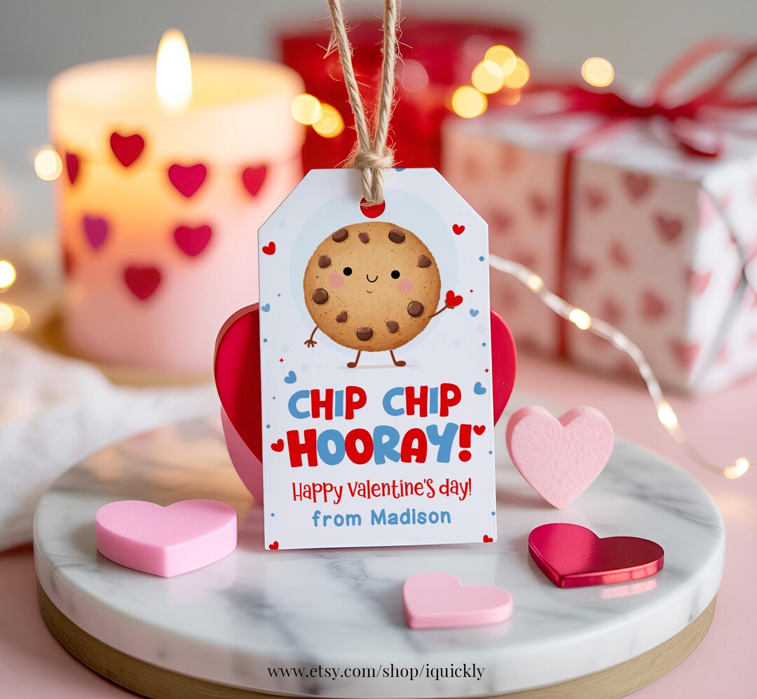 Kids Classroom Valentine Label Editable Chip Hooray Cookie Tag Gifts ...
