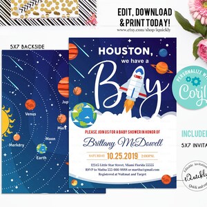 Space Baby Shower Invitation, Editable Planet Baby Shower Invitations ...
