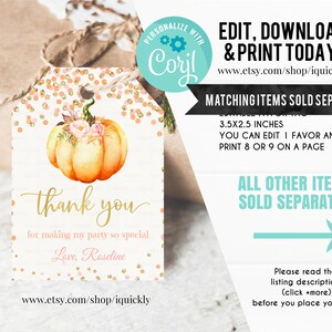 Editable Pumpkin Thank You Card, Little Pumpkin Note Card, Fall Autumn ...