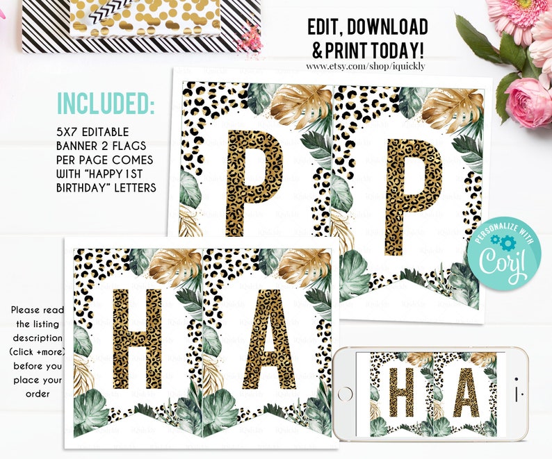 Editable Safari Animals Birthday Banner Leopard Print Safari - Etsy