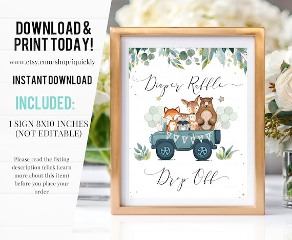 Drive By Baby Shower Diaper Raffle Drop Off Sign Woodland Animal Drive ...