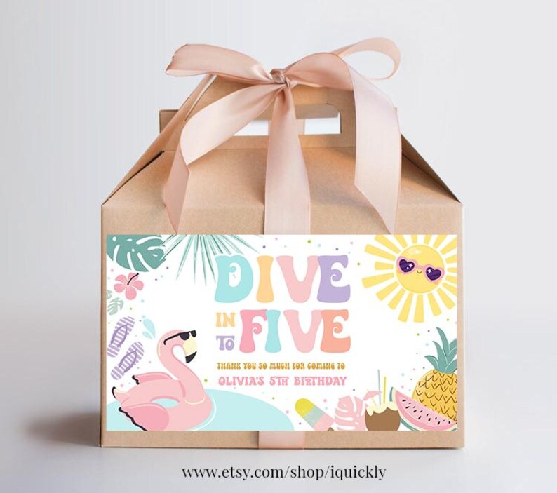 Editable Pool Party Bag Label Template Dive Into Five Labels Summer ...
