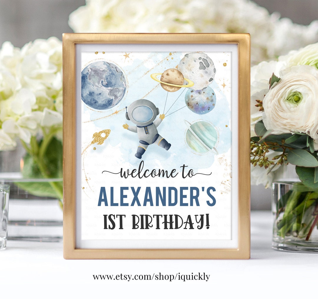 Editable Outer Space Birthday Welcome Sign 1st Birthday Boy Galaxy ...