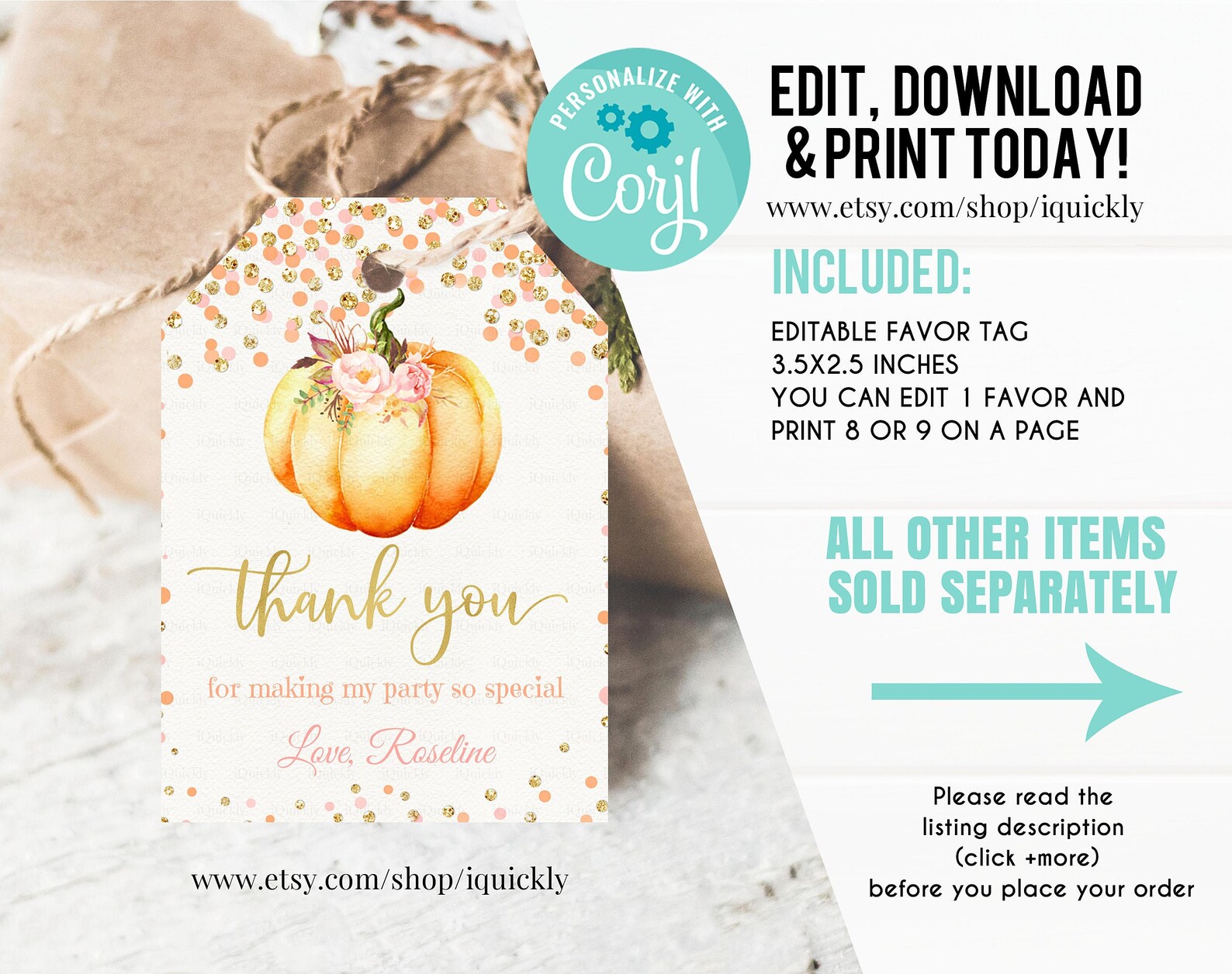 EDITABLE Pumpkin Favor Tags Thank You Tags Gift Tags Baby - Etsy