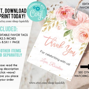 EDITABLE Blush Pink Floral Bottle Label, Water Labels Printable 1st ...