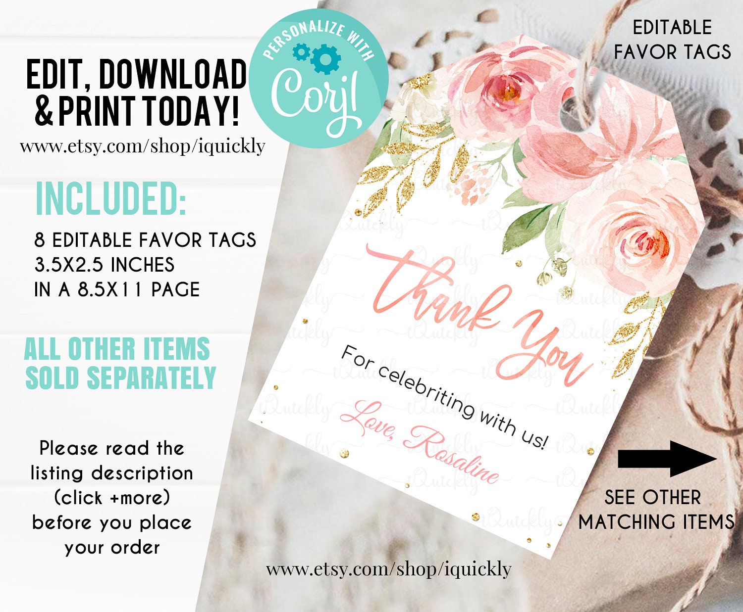 EDITABLE Blush Pink Floral Bottle Label Water Labels - Etsy