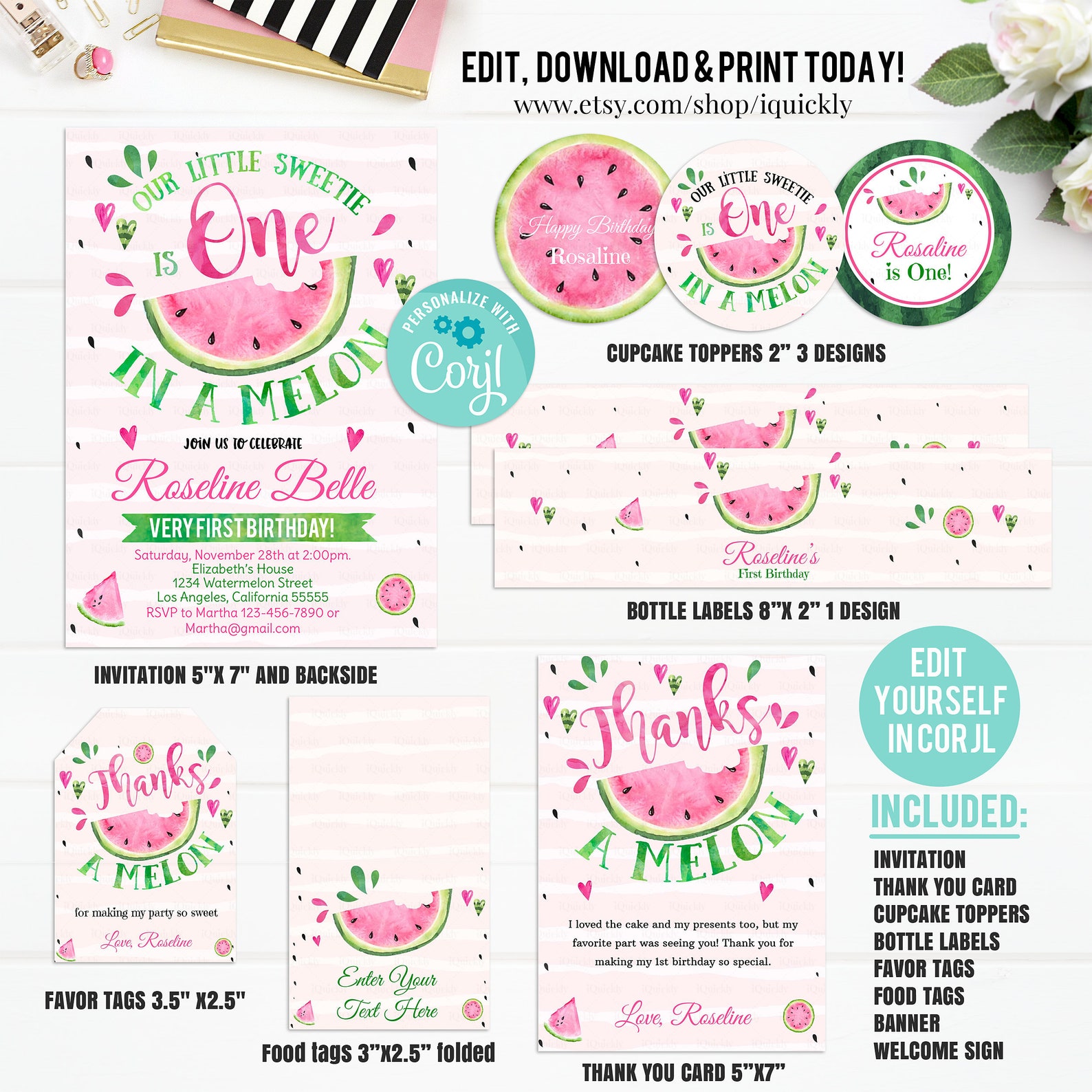 Editable Watermelon Party Package One in a Melon Party - Etsy