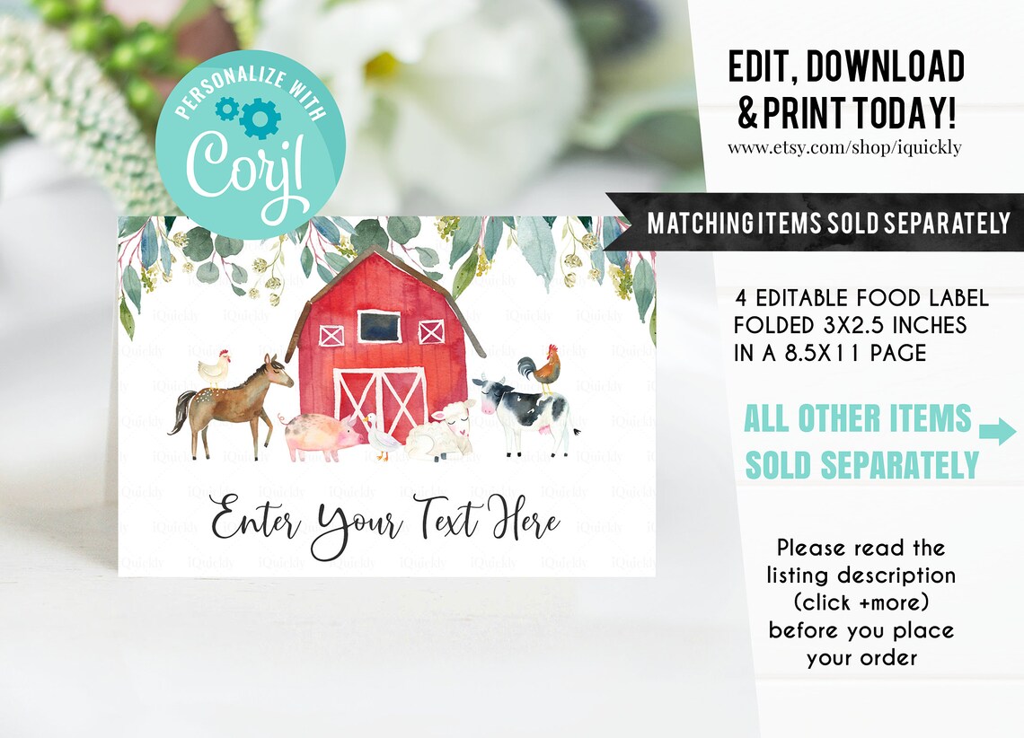 EDITABLE Farm Favor Tags, Thank You Tags, Gift Tags, Farm Animals Party ...
