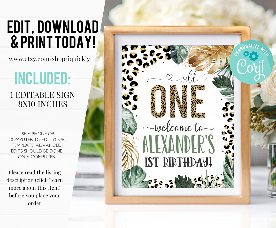 Editable Leopard Print Party Welcome Sign Jungle Birthday - Etsy