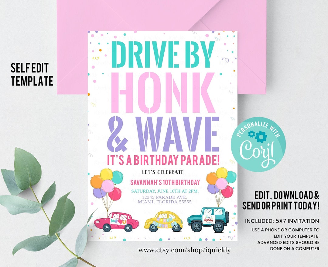 Editable Drive by Birthday Parade Invitation Drive Through Birthday ...