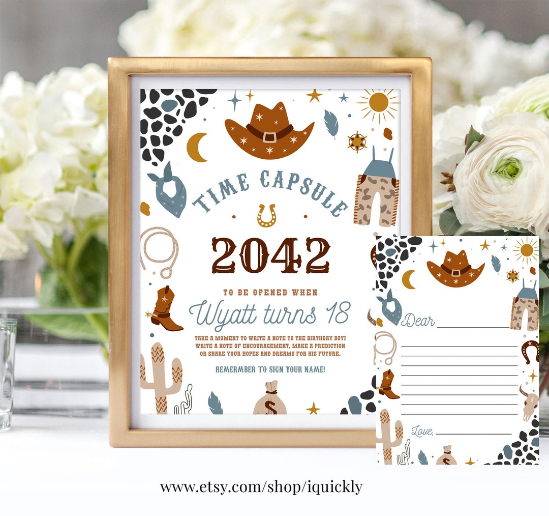 EDITABLE My First Rodeo Time Capsule Sign Note Card Cowboy First ...