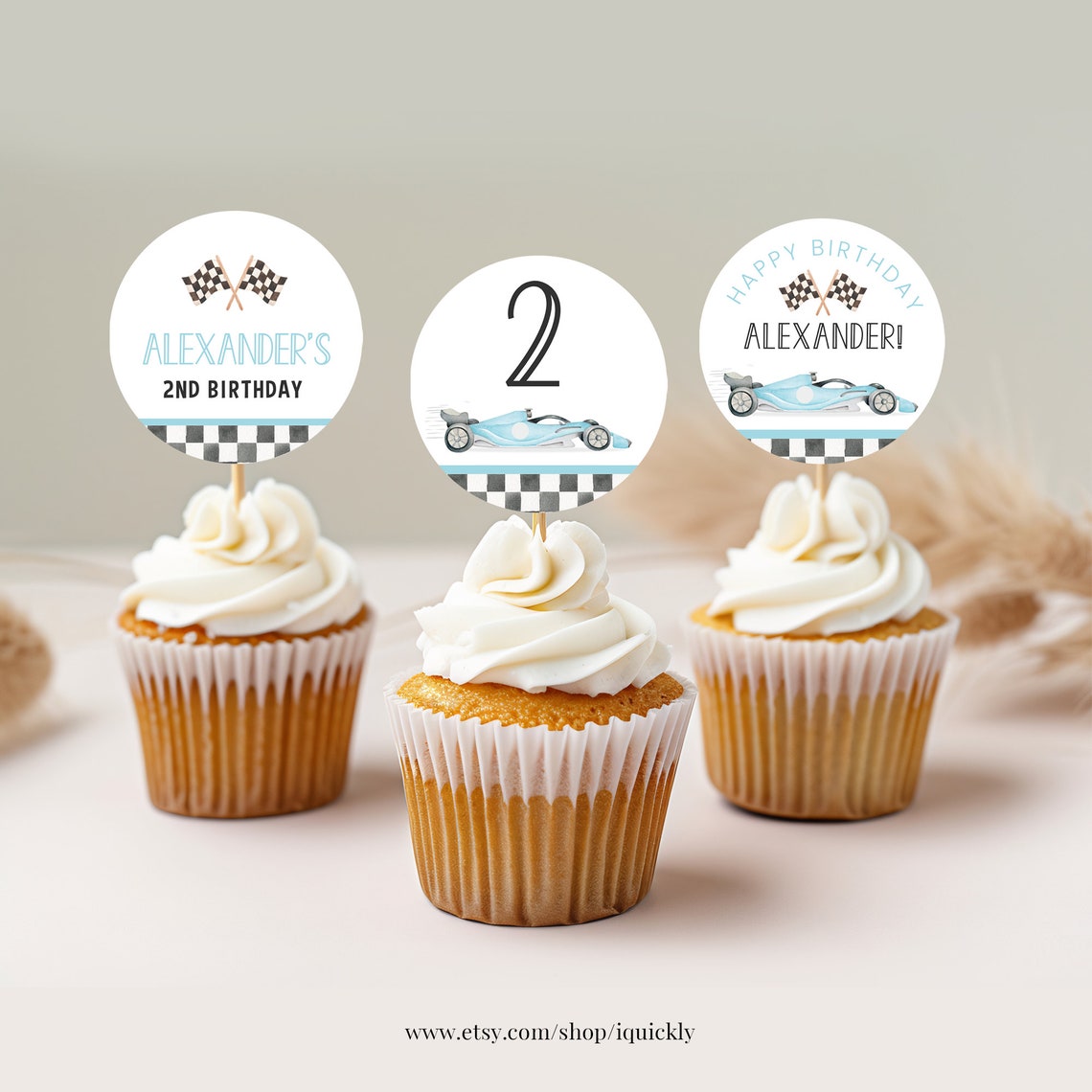 Editable Two Fast Birthday Cupcake Toppers Racecar Party Cake Toppers ...