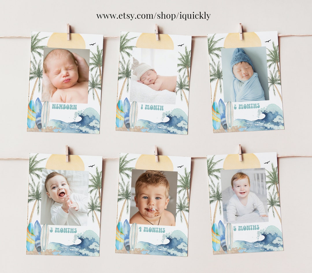 Editable the Big One Surf First Birthday Monthly Photo Banner Beach ...