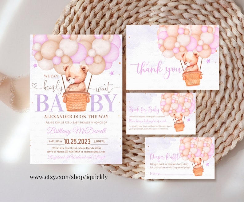 Editable We Can Bearly Wait Baby Shower Invitation Bundle Set - Etsy