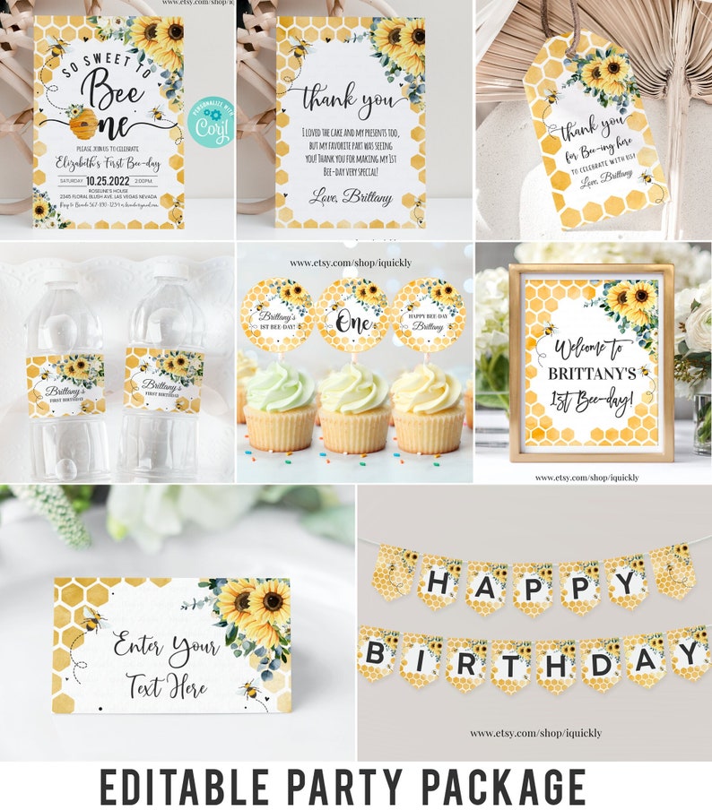 Editable Bee Party Decorations Honey Bee Package Birthday - Etsy