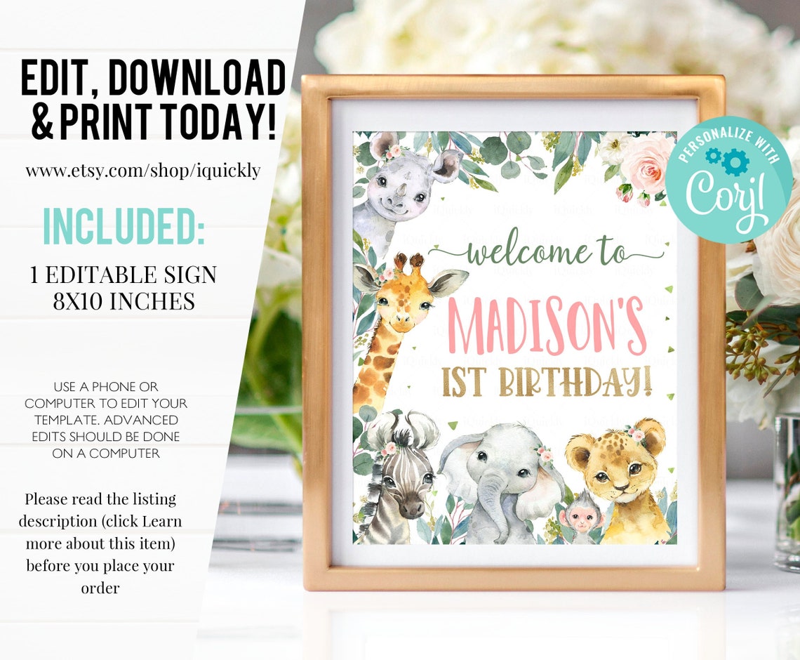 Editable Party Animals Welcome Sign Party Animal Sign Zoo Safari ...