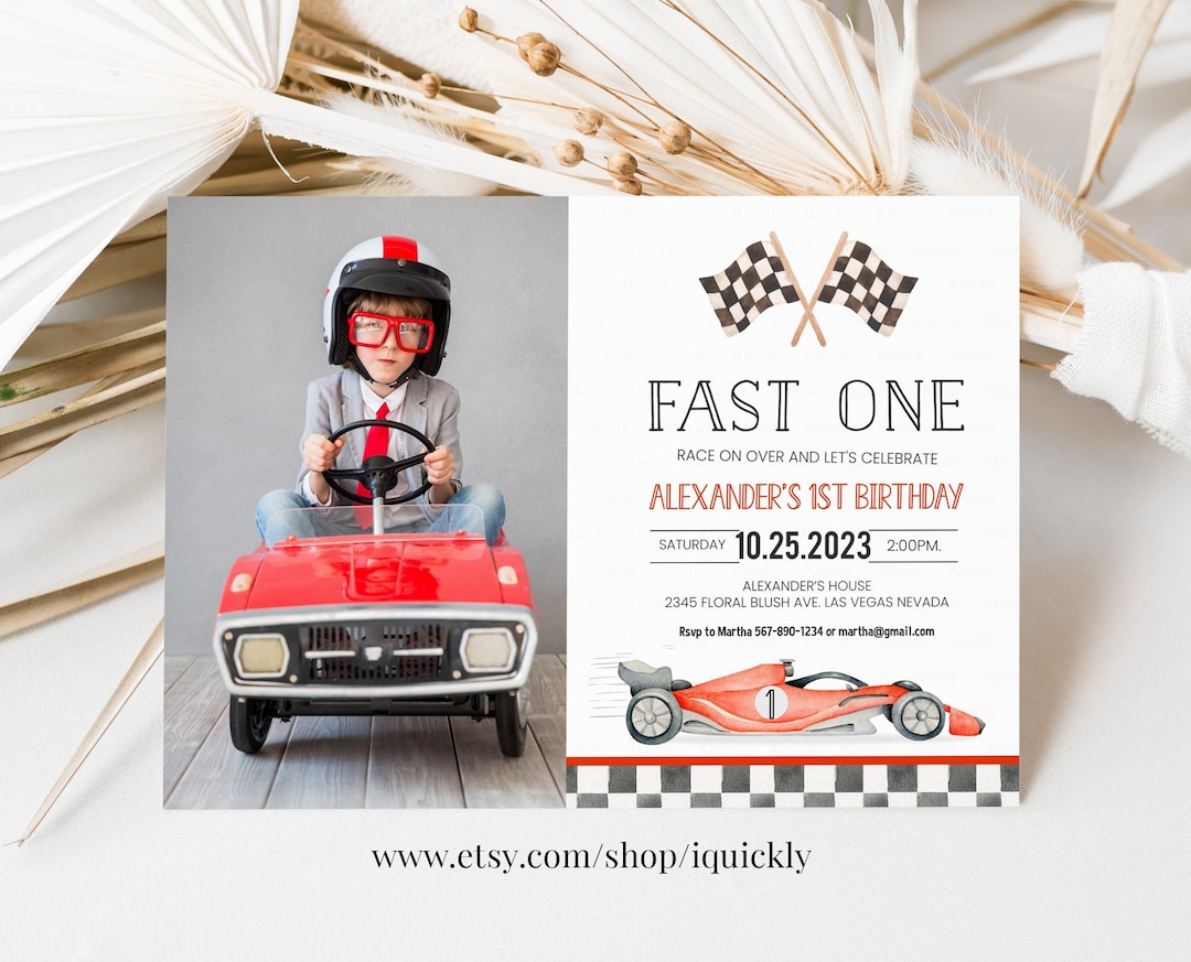Fast One Racing Car First Birthday Invitation 1st Birthday Invitation ...