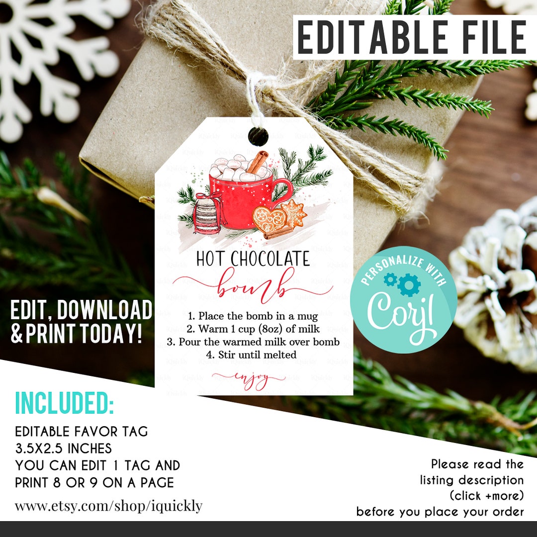 Editable Hot Chocolate Bomb Tags Hot Cocoa Bomb Instructions Favor Tags ...