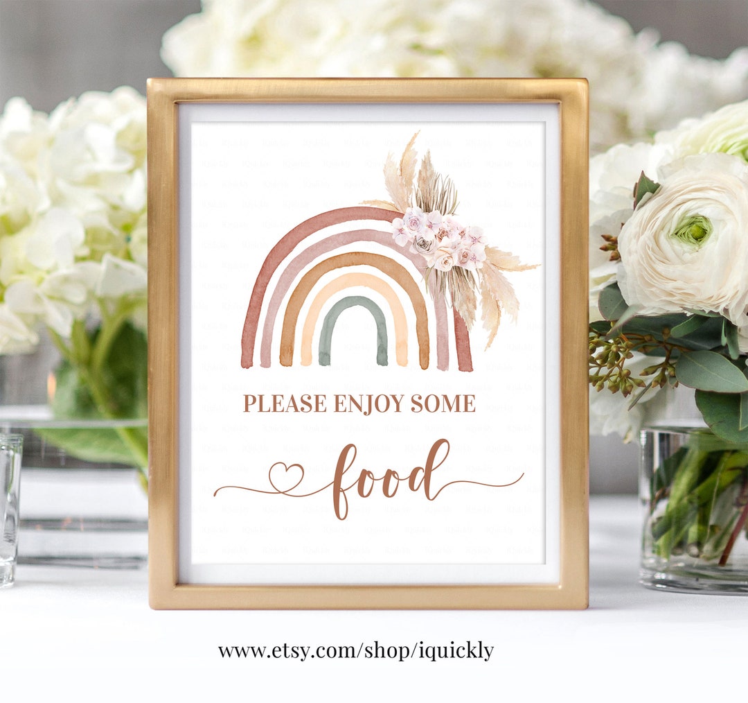 Boho Rainbow Baby Shower Food Sign Pampas Grass 8x10 Birthday Party ...