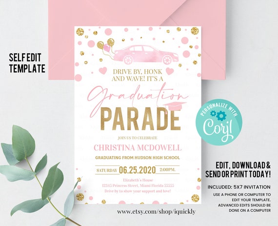 Editable Drive By Graduation Parade Invitation Drive Through Graduation ...