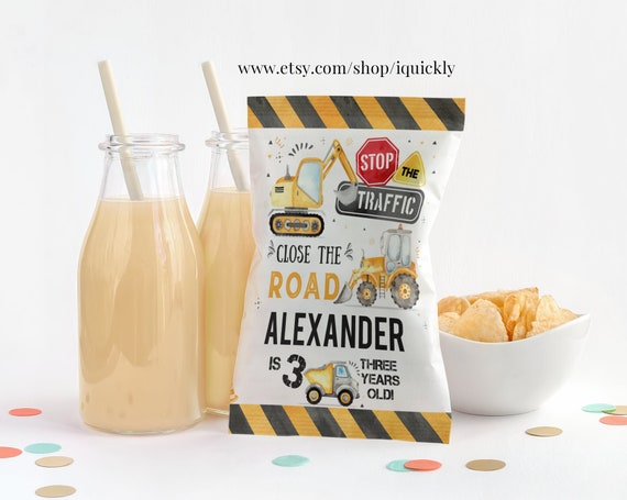 Editable Construction Chip Bag Label Template Dump truck party Labels ...