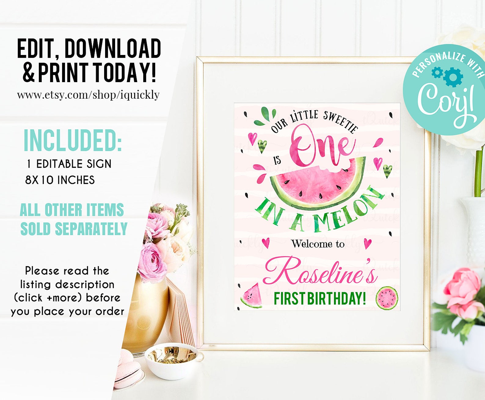 Editable Watermelon Party Package One in a Melon Party - Etsy