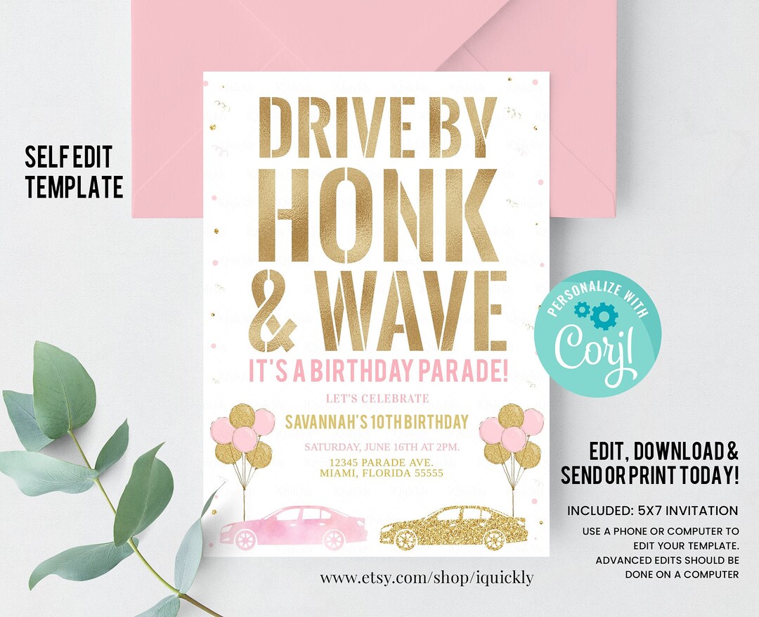 Editable Drive by Birthday Parade Invitation Drive by Adult Birthday ...