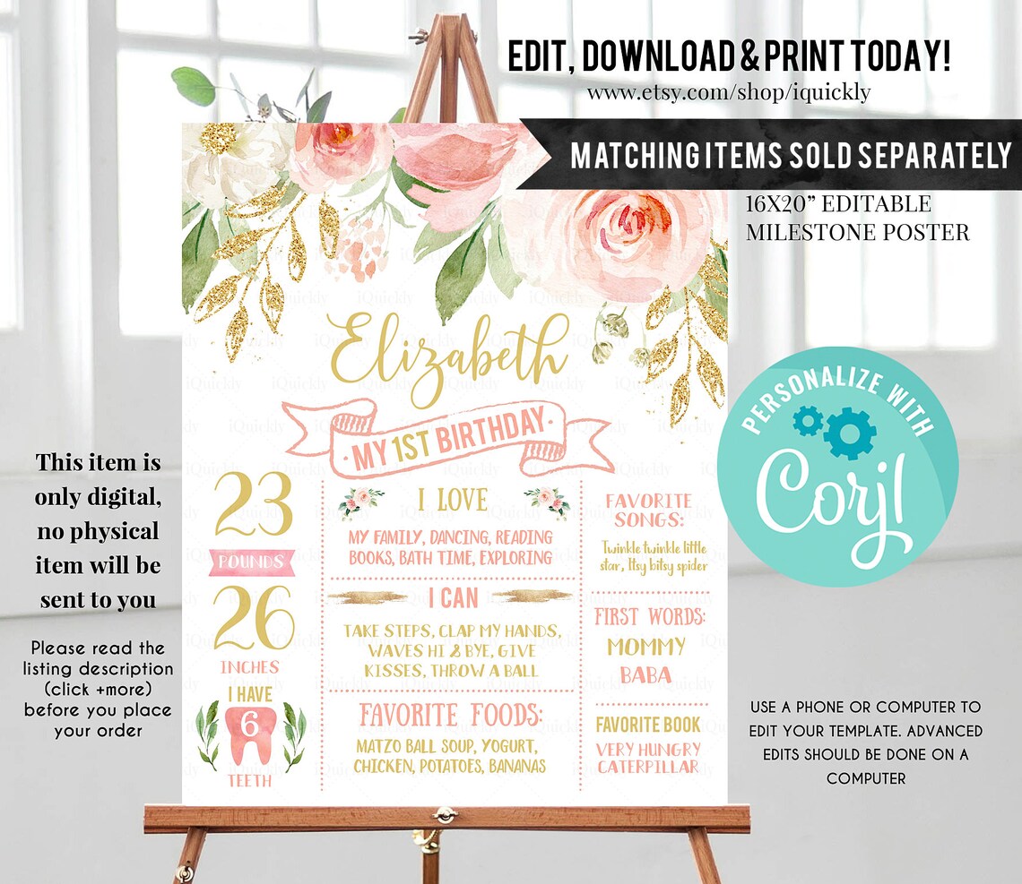EDITABLE Blush Pink Floral Banner Birthday Banner Printable - Etsy