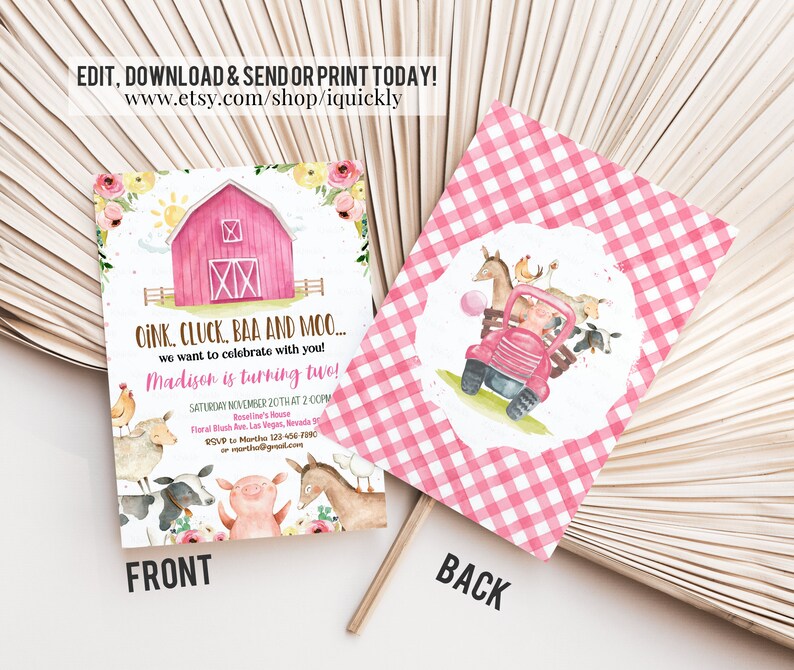 Editable Farm Birthday Invitation Girl Barn Party Digital - Etsy