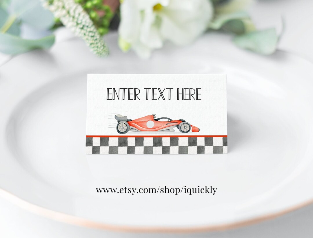 EDITABLE Two Fast Food Tags Racecar Party Buffet Racing Car Tent Card ...