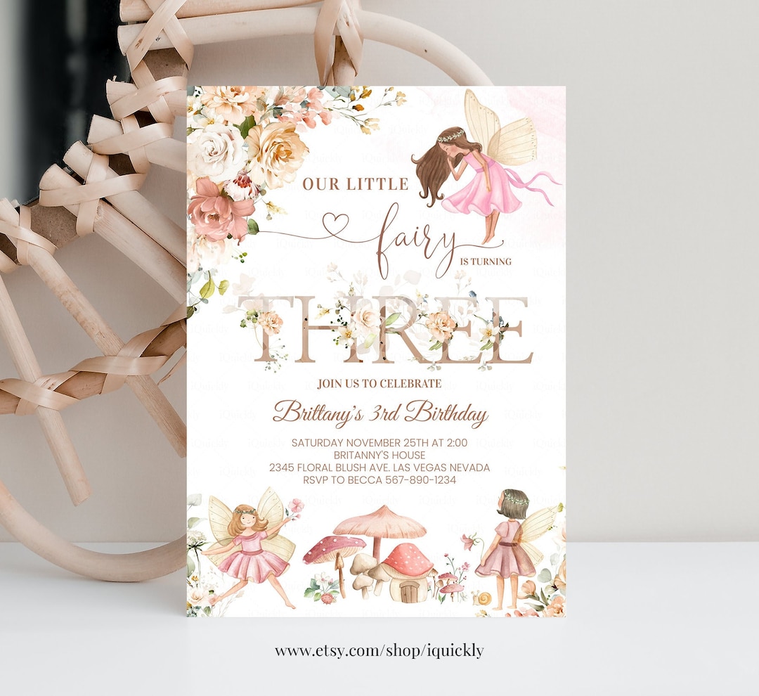 Editable Fairy Birthday Invitation Wildflower Garden Fairy Floral ...