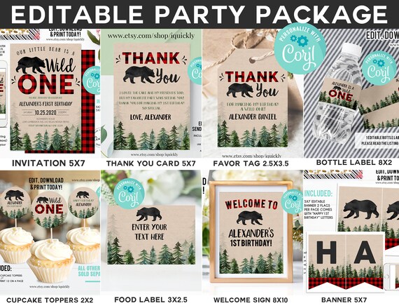 Editable Lumberjack Birthday Party Package Decorations Buffalo Plaid ...