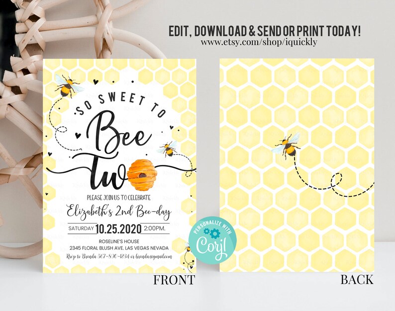 Editable Bee Birthday Invitation Honey Bee Birthday Party Bee - Etsy
