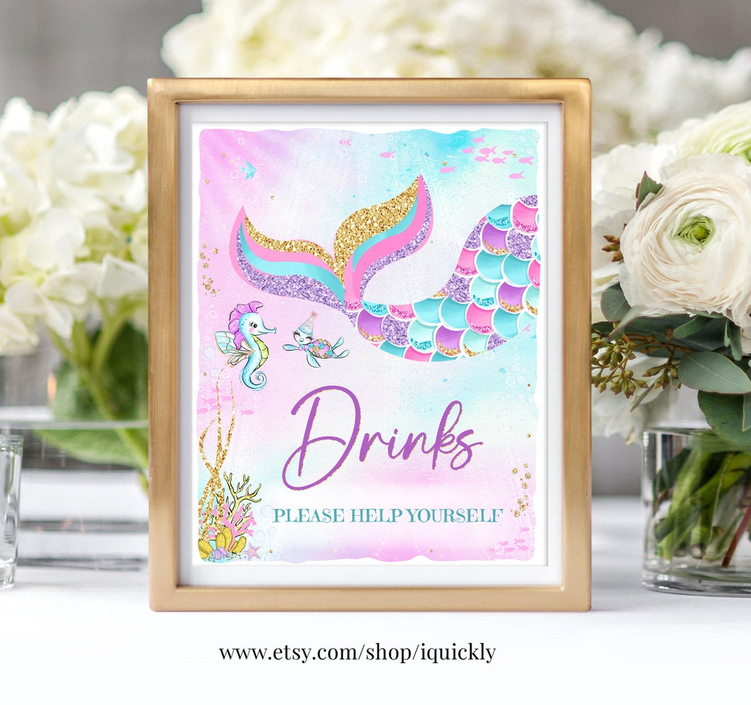 Mermaid Birthday Party Drink Table Sign Under the Sea Birthday Party ...