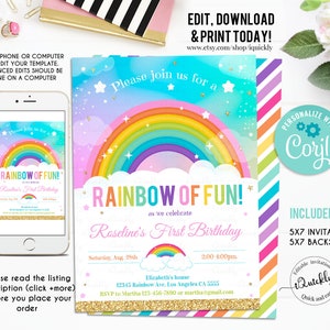 Rainbow Thank You Card EDITABLE, ANY Age, Rainbow Confetti Thank You ...