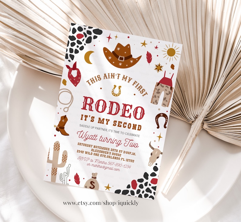 Editable My Second Rodeo Invitation Cowboy Birthday Invite Wild West ...