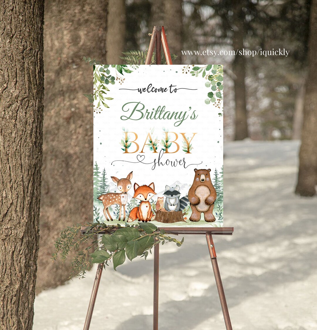 EDITABLE Woodland Welcome Sign, Woodland Baby Shower Sign Decorations ...