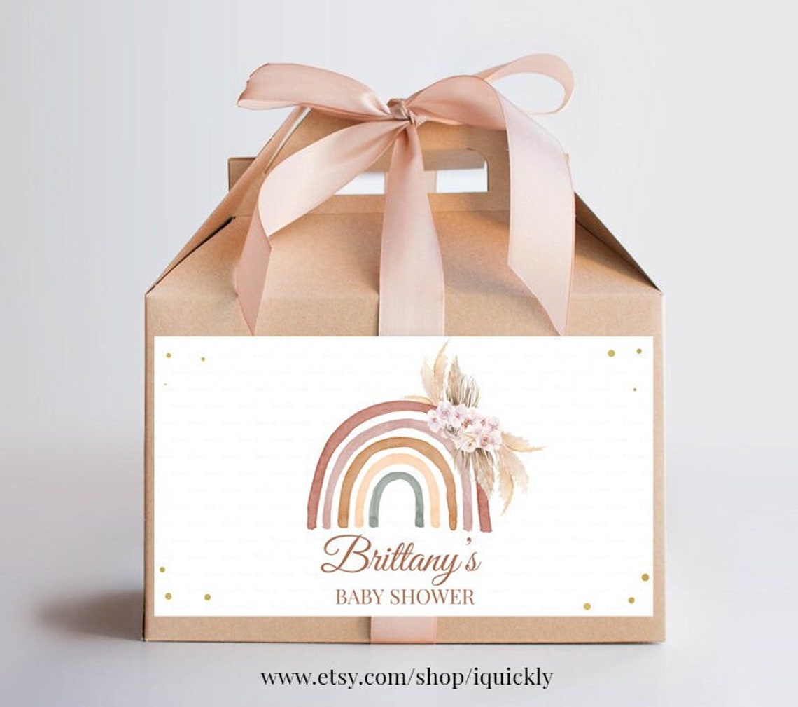 Boho Rainbow Baby Shower Gable Box Label Printableseditable - Etsy