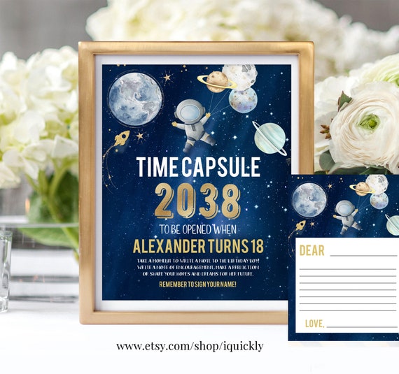 EDITABLE Outer space Time Capsule Matching Note Cards First trip around ...