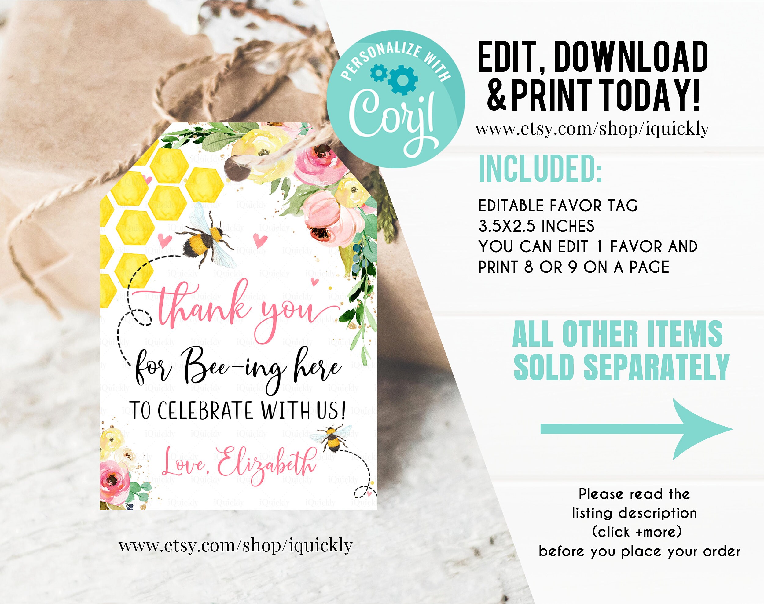 Editable Bee Party Decorations Honey Bee Package Birthday | Etsy